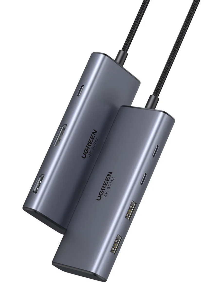 Хаб UGREEN CM498 (75902) 7-in-1 USB-C Hub With HDMI&DP Серый 3xUSB-C, 2xUSB-A, HDMI, DisplayPort