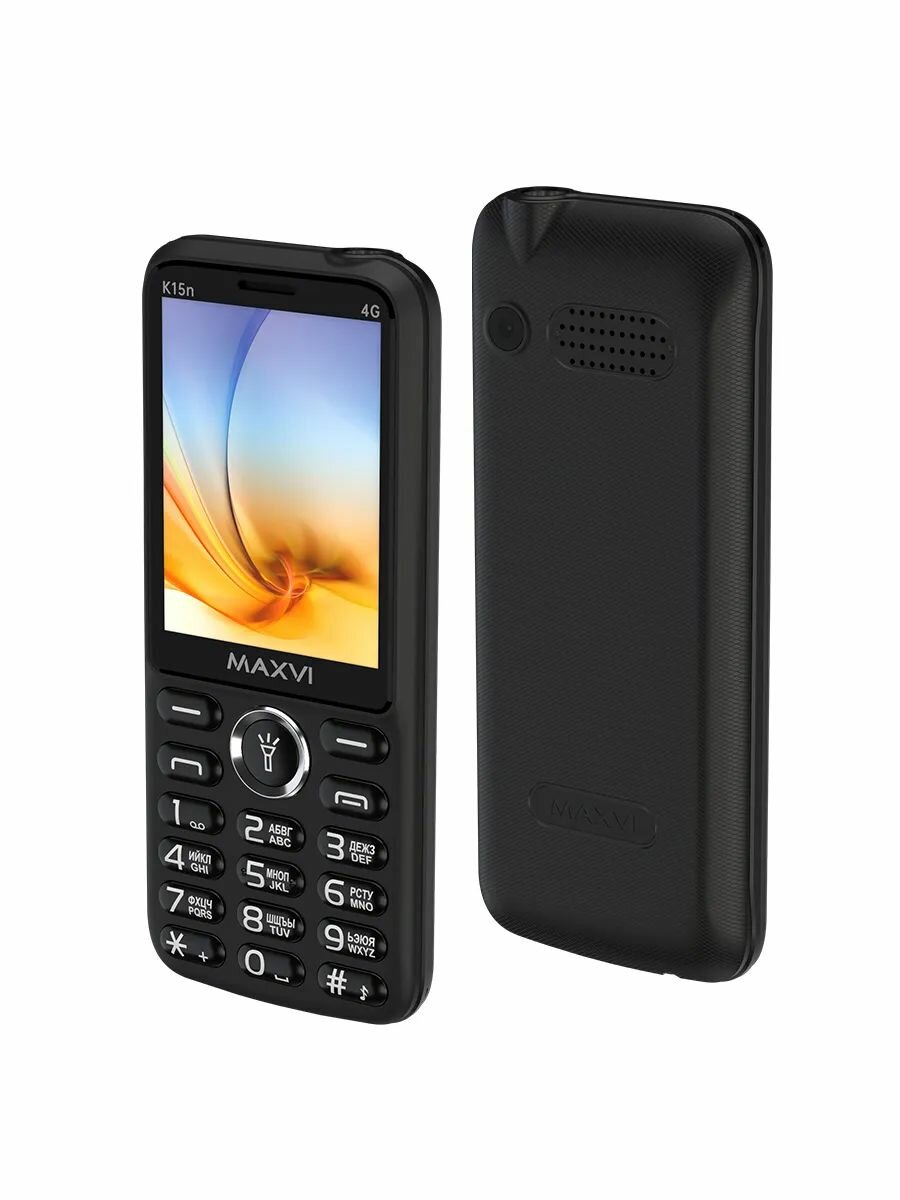 Мобильный телефон Maxvi K15n 4G черный / 1400 м*Ач / Фонарик / Радио
