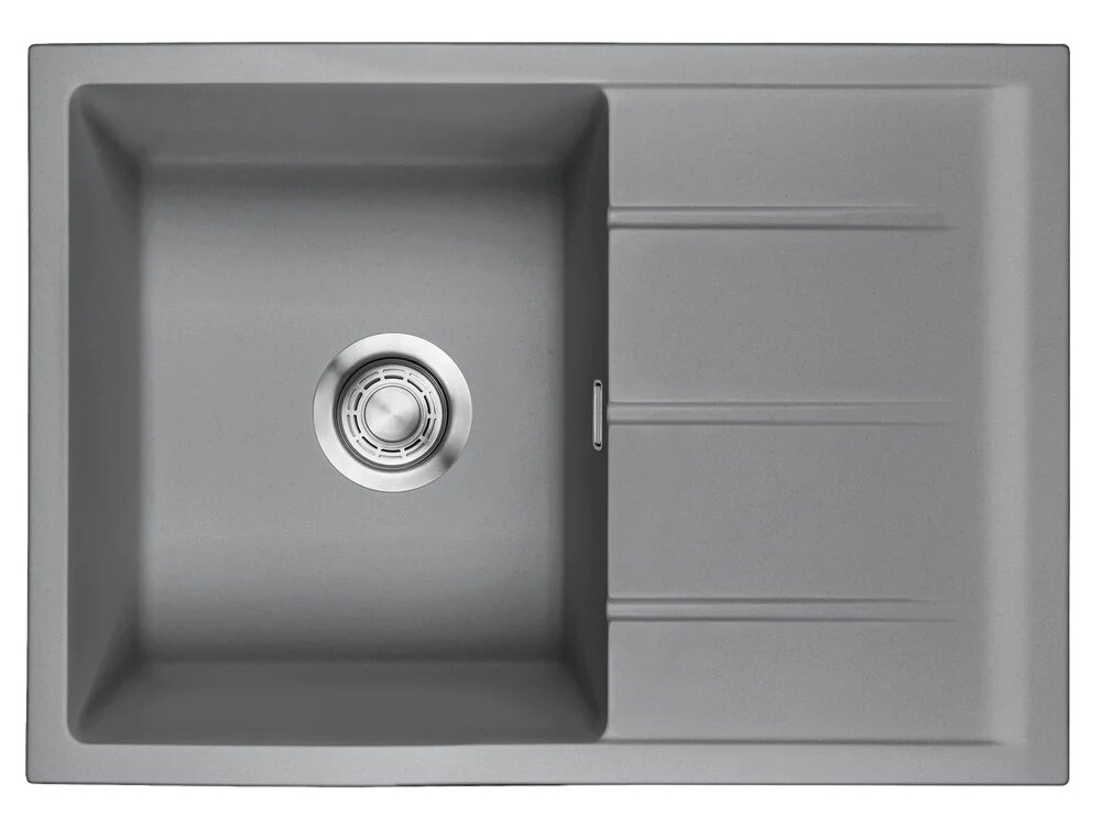 Мойка кухонная Emar Quartz EMQ-1700. Q Алмаз кварцевая, 70x50, прямоугольная, мойка для кухни, с крылом, серая, матовая