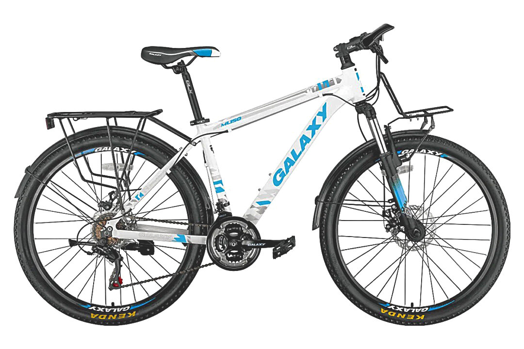 Велосипед 26" GALAXY ML150T (21ск, рама алюм. 17", перекл. SHIMANO, диск, багажник)чёрн.-голубой (маркир)