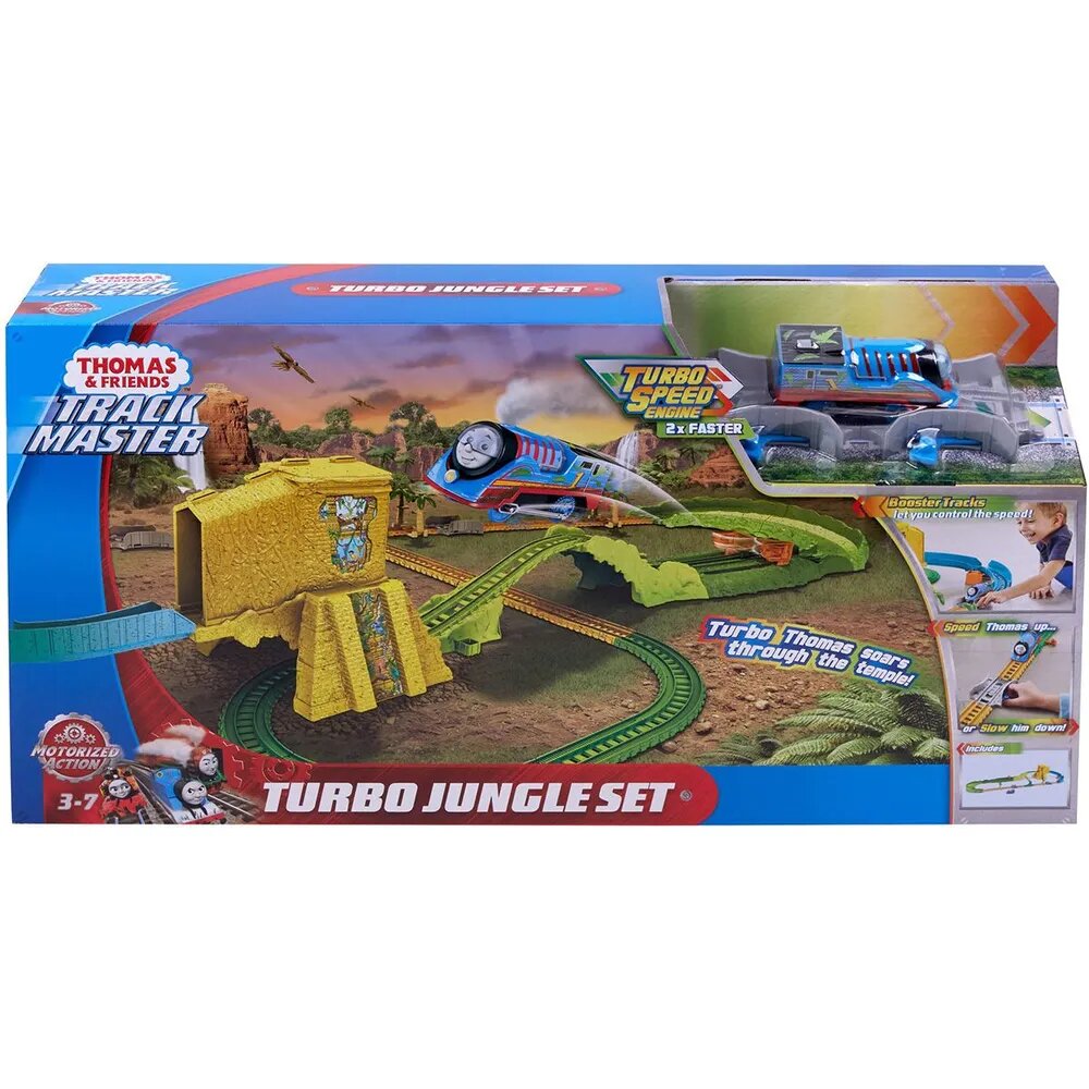 Fisher-Price Track master Turbo Jungle Setмас и его друзья Приключенческий набор Leap Jungle серии Train Master с турбонаддувом