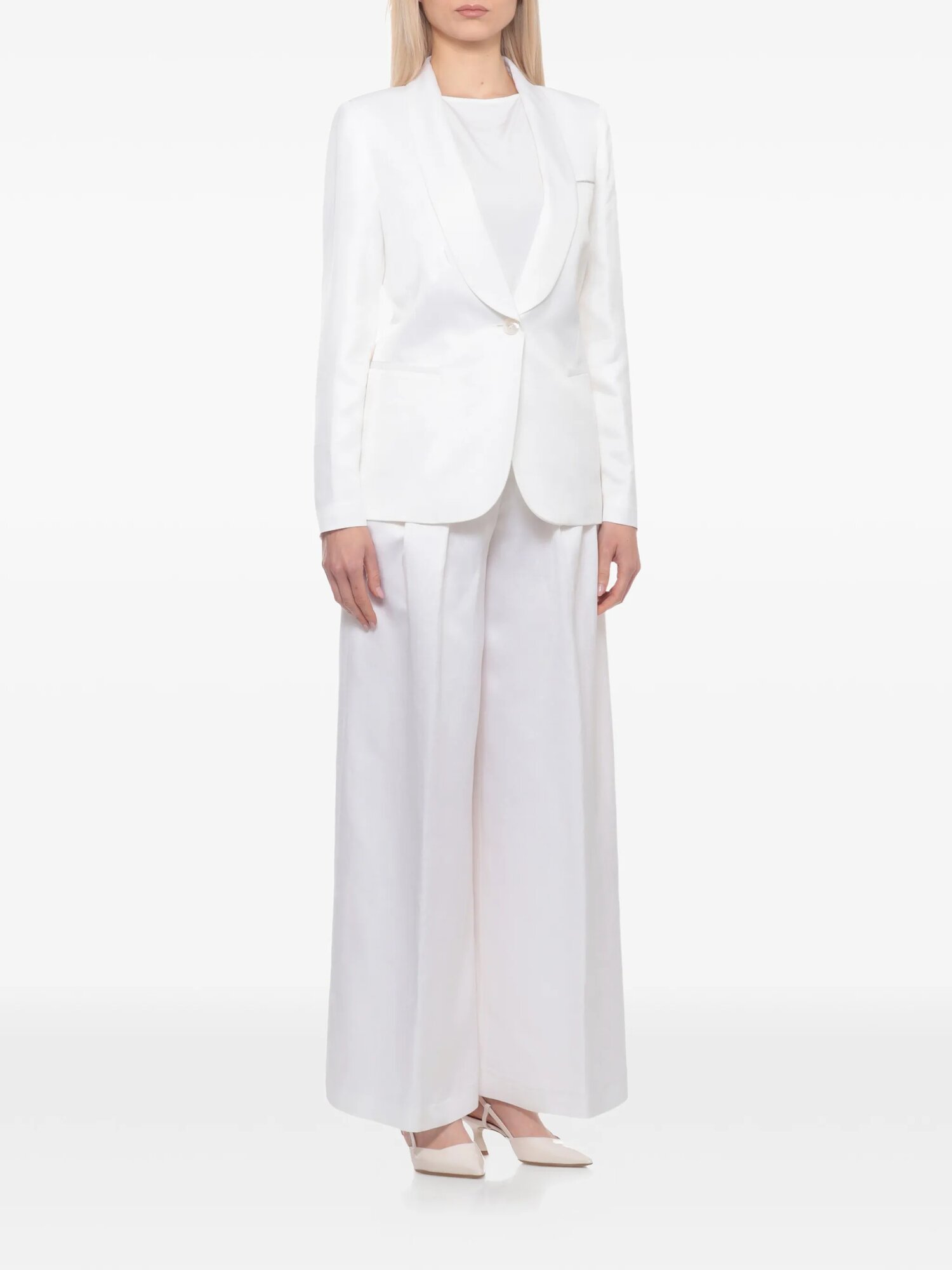 Куртка PESERICO Shawl-lapel bead-embellished jacket, размер 44, white — фото 1