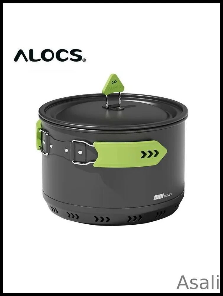ALOCS Туристический Котелок 3.5 Л С Теплообменником, Противоветровым Кольцом И Минеральным Покрытием Для Кемпинга, Походной Готовки И Выездных Путешествий