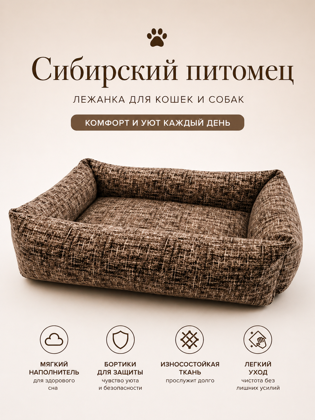 Сибирский питомец Лежанка для кошек и собак мелких и средних пород "Рузвельт"