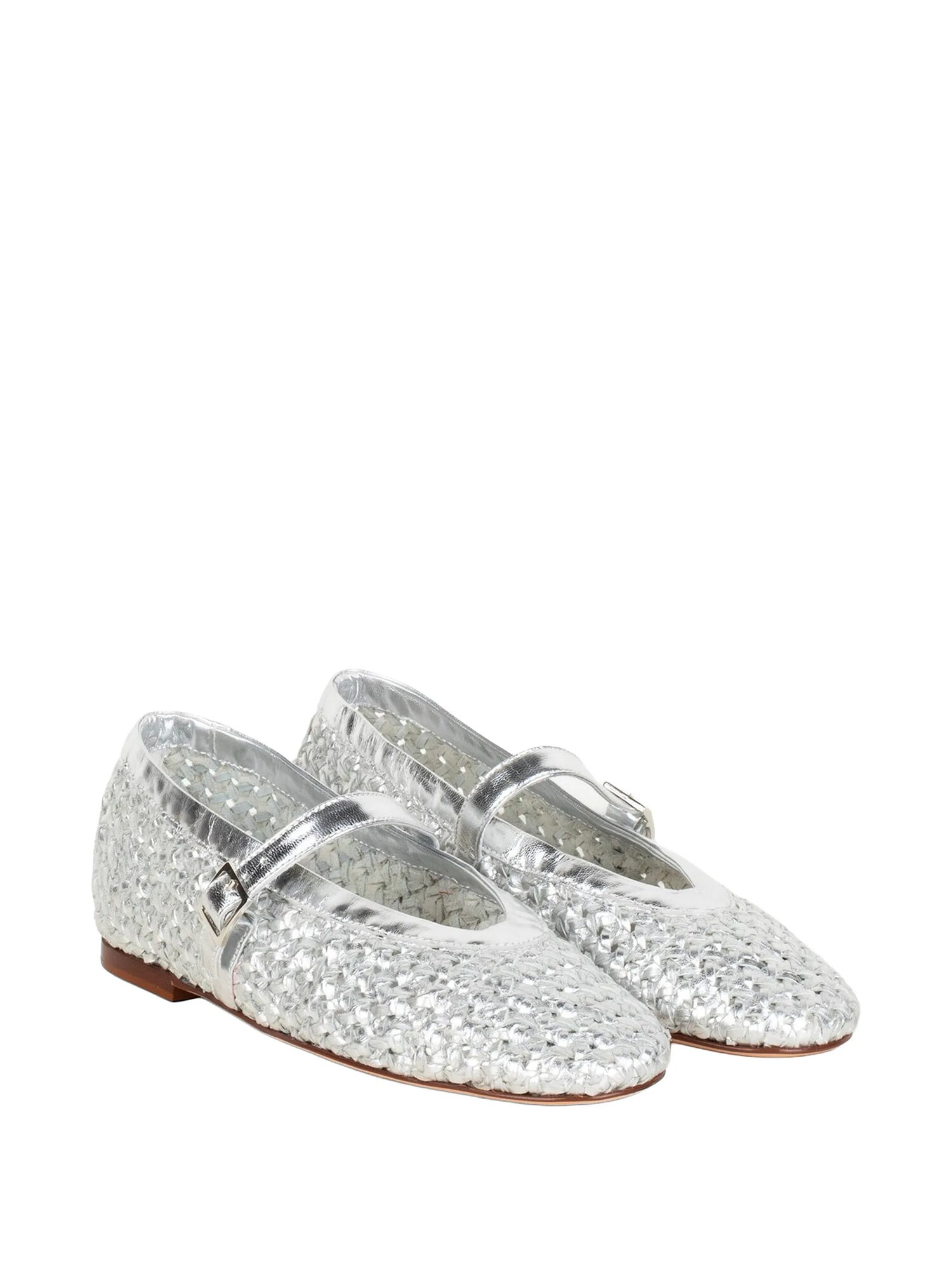 Туфли Lorena Paggi Woven metallic-finish flat pumps, размер 36, серебристый/красный — фото 1