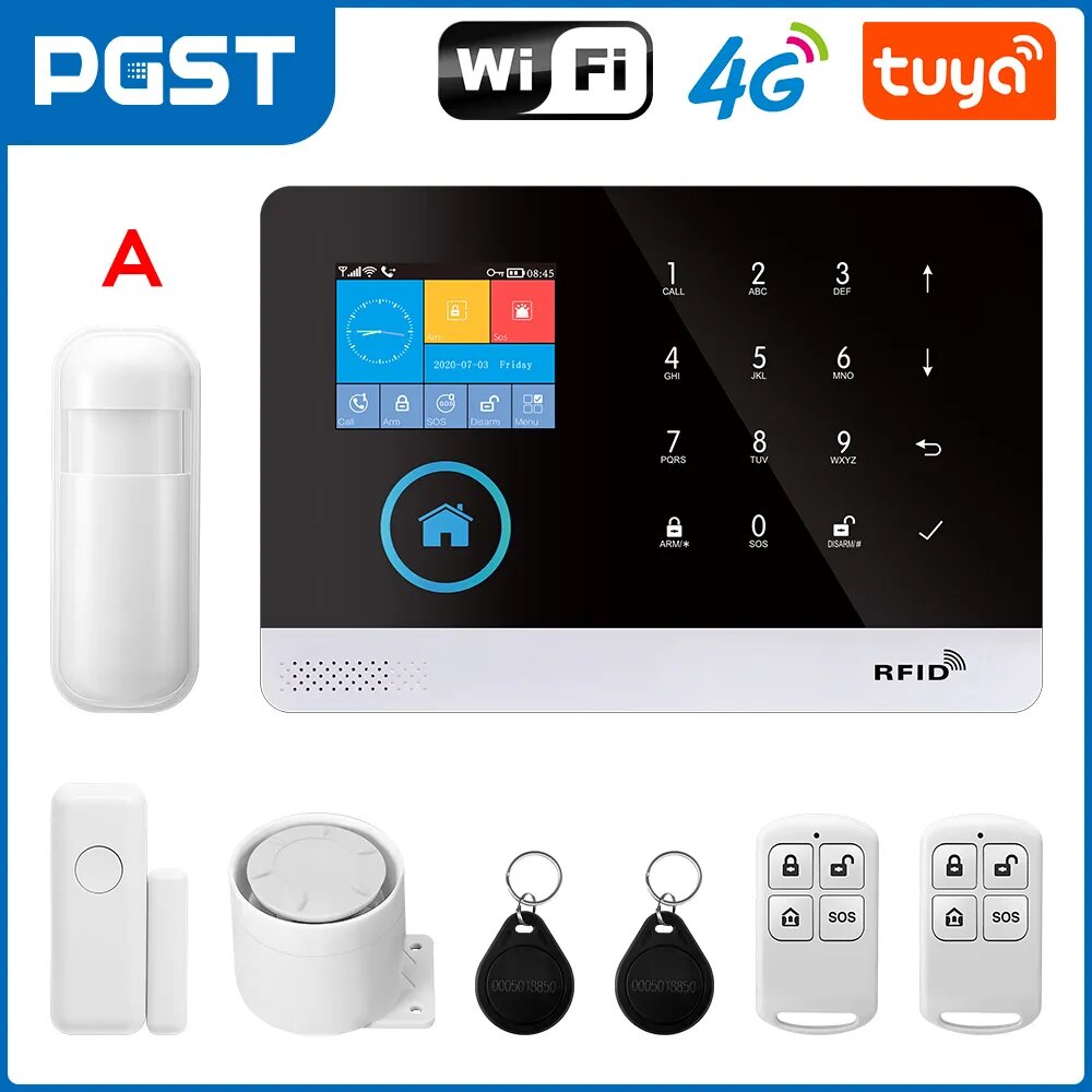 GSM/WiFi сигнализация PGST 4G, беспроводная, приложение, до 99 зон, сирена
