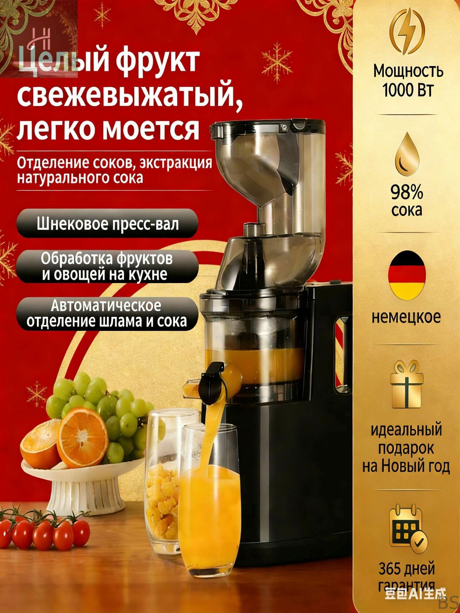 Соковыжималка электрическая шнековая PNLEP3, черный матовый
