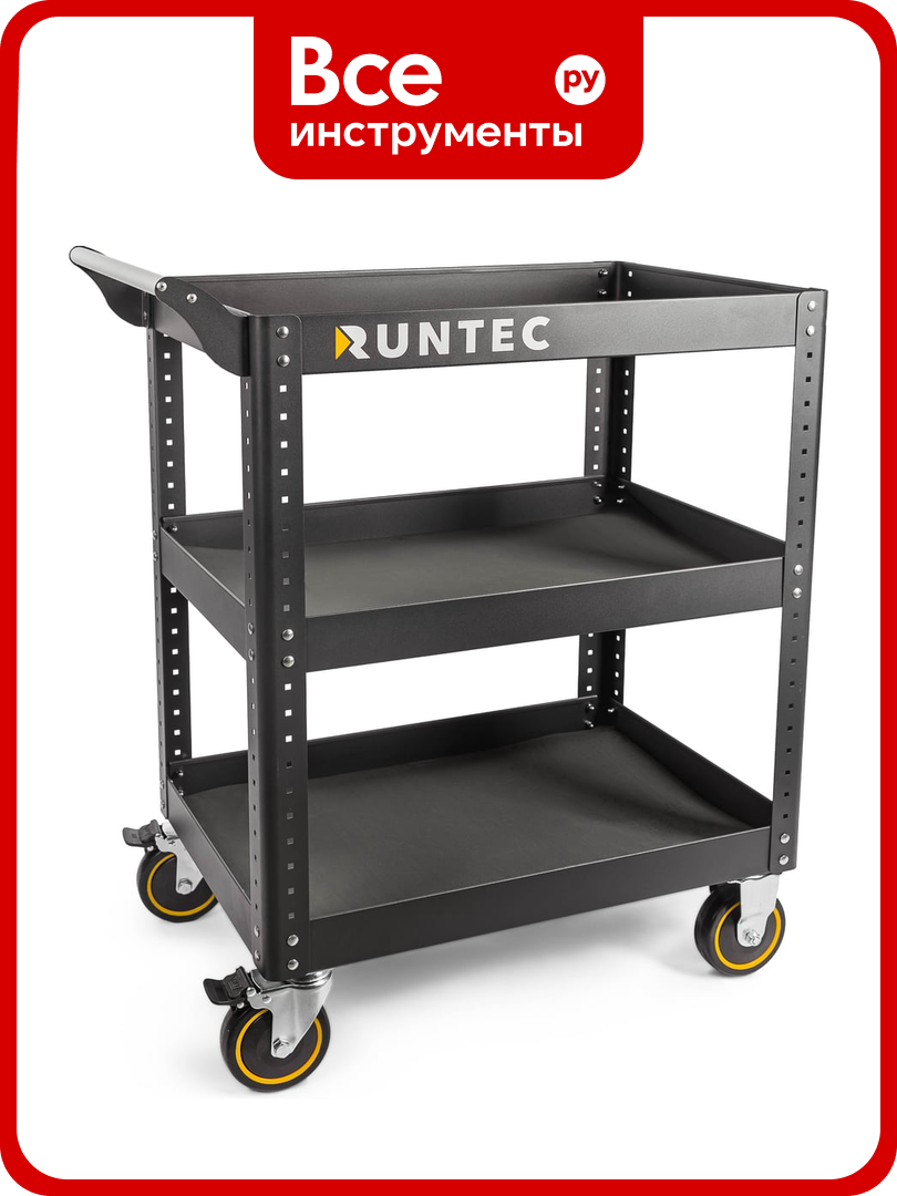 Тележка RUNTEC Performance RT-PR3, 3 полки, черная, стальная, 46x80x91 см