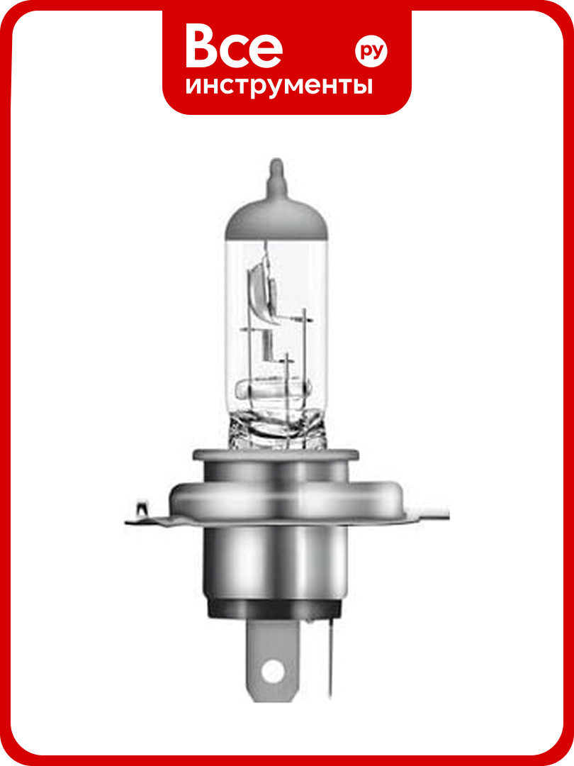 Автолампа Osram H4 галогенная, бытовая, с посадочным гнездом P43t-38, низковольтная система, белый свет