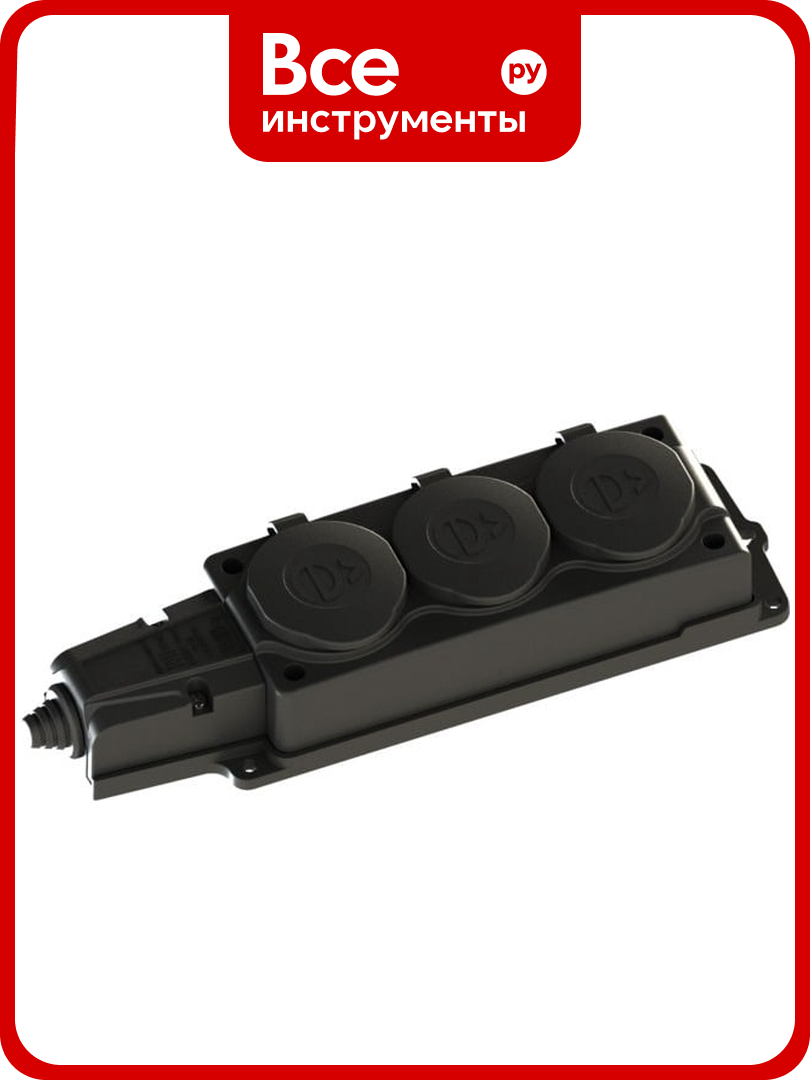 Колодка удлинителя Systeme Electric 3-м MultiSet 16А 250В IP44 с заземл. каучук черн. SE MST4103BK, для сборки