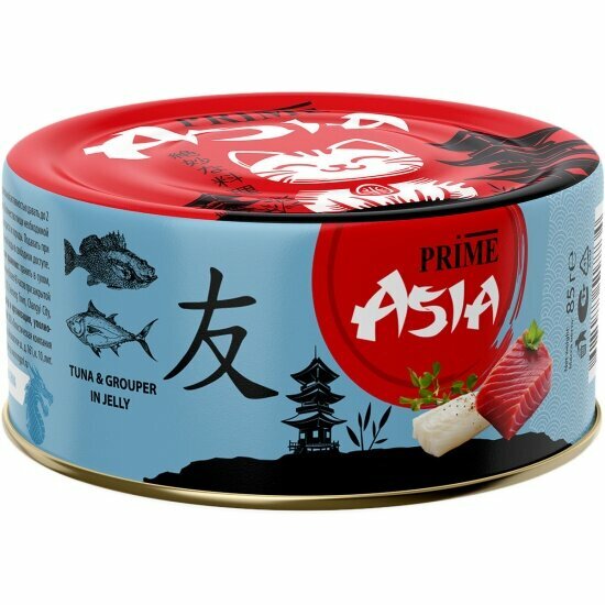 Влажный корм для кошек Prime Asia Тунец с рыбой групер в желе 12шт.*85 г