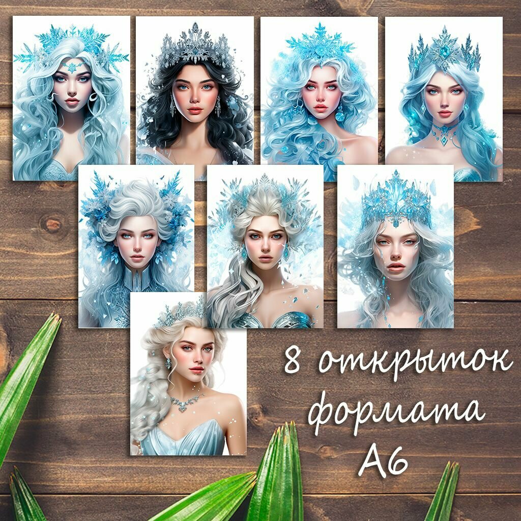 Большой набор открыток Принцесса льда, 8 штук