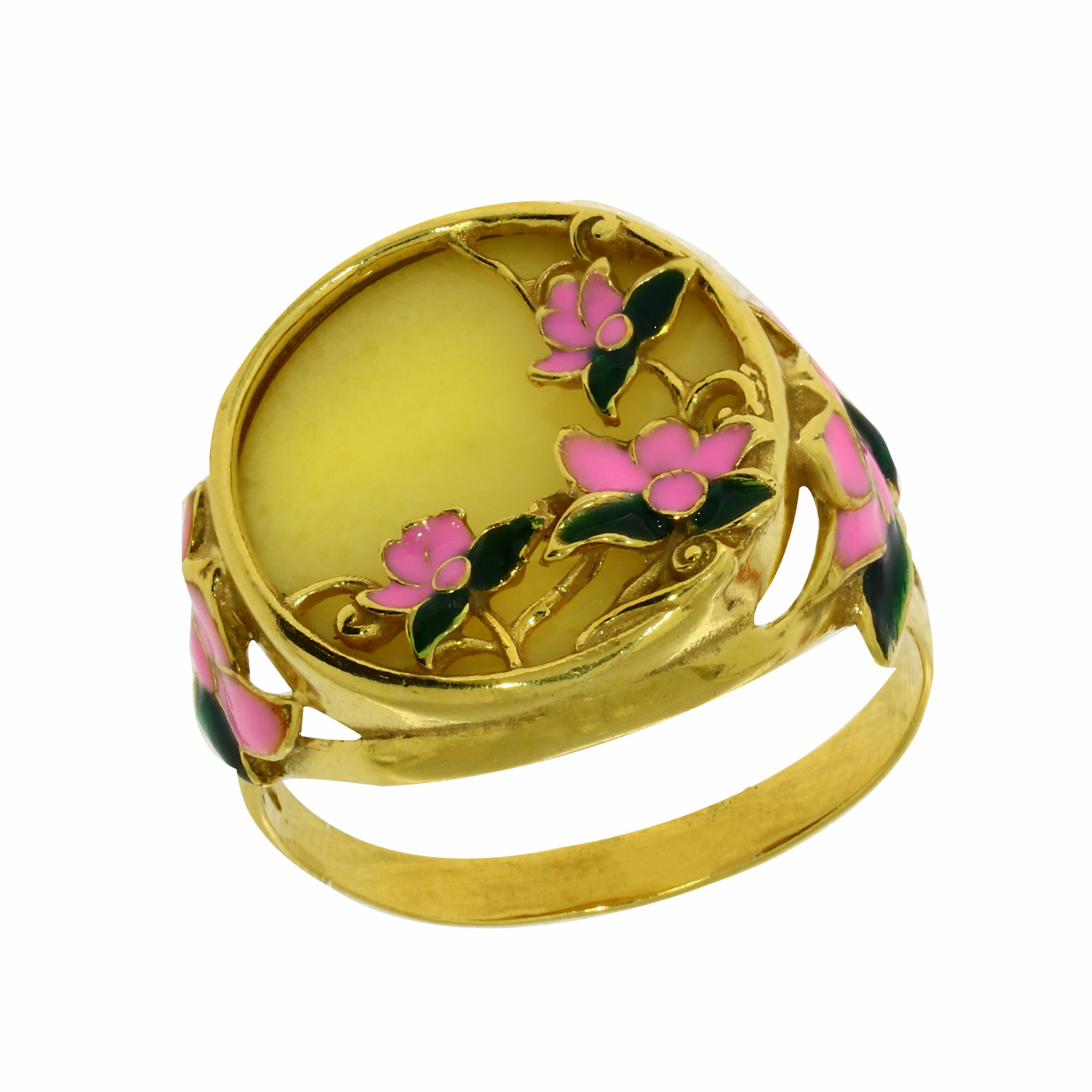 Кольцо, серебро, 925 проба, золочение, янтарь, эмаль