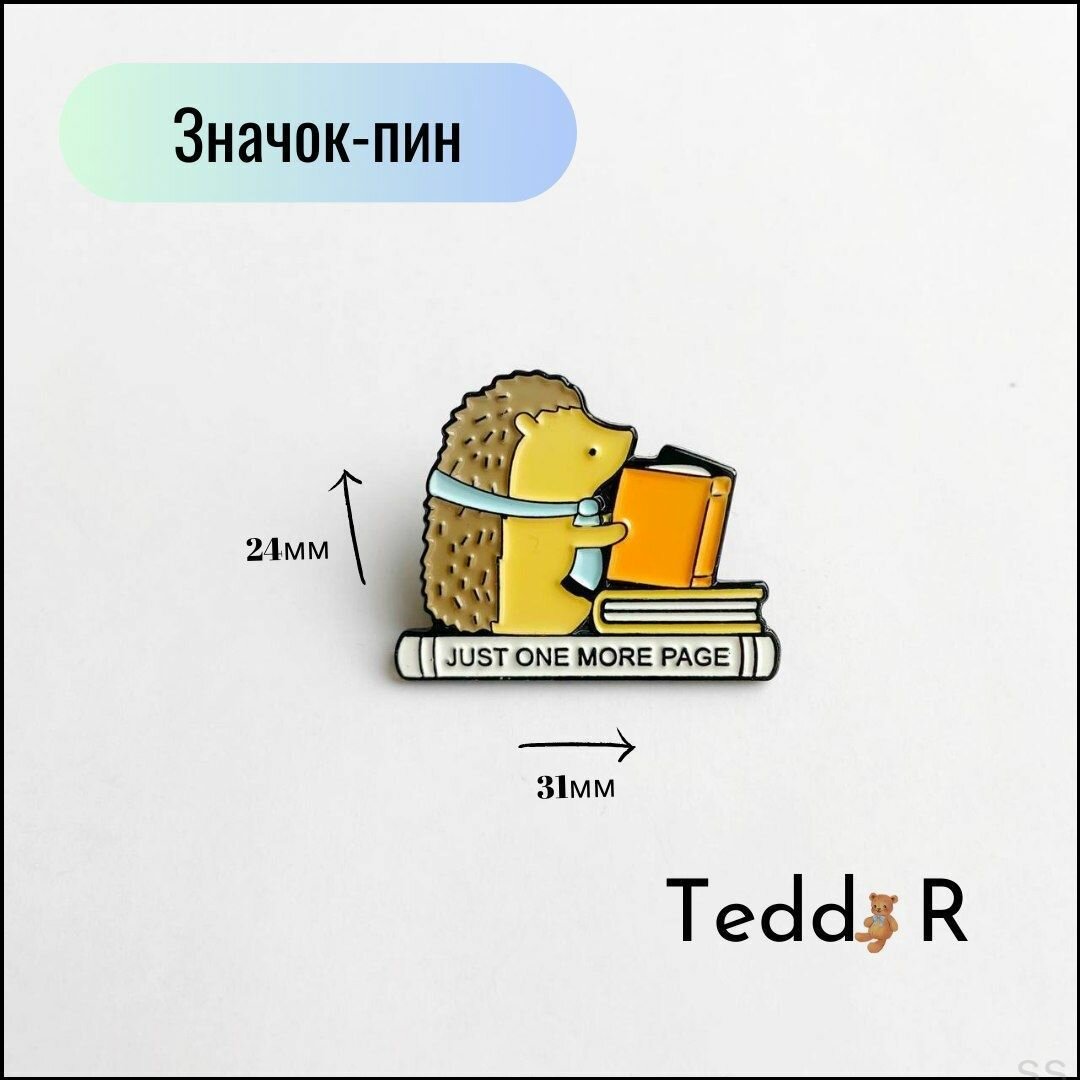 Значок пин Ежик Ученик с книгами
