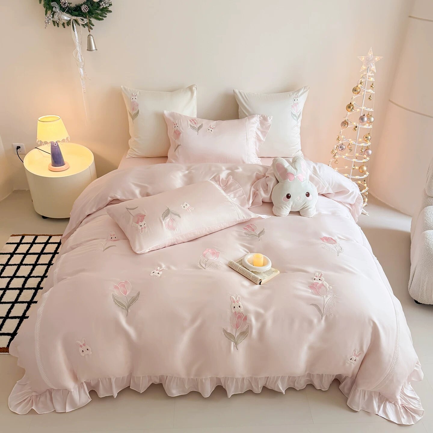 Комплект постельного белья Tulip Rabbit 100S из 100% длинноволокнистого хлопка, 4 предмета, для девочек, в стиле