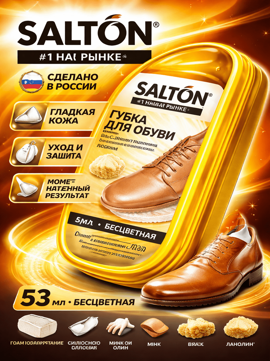 Губка для обуви из гладкой кожи Salton бесцветная, 53мл