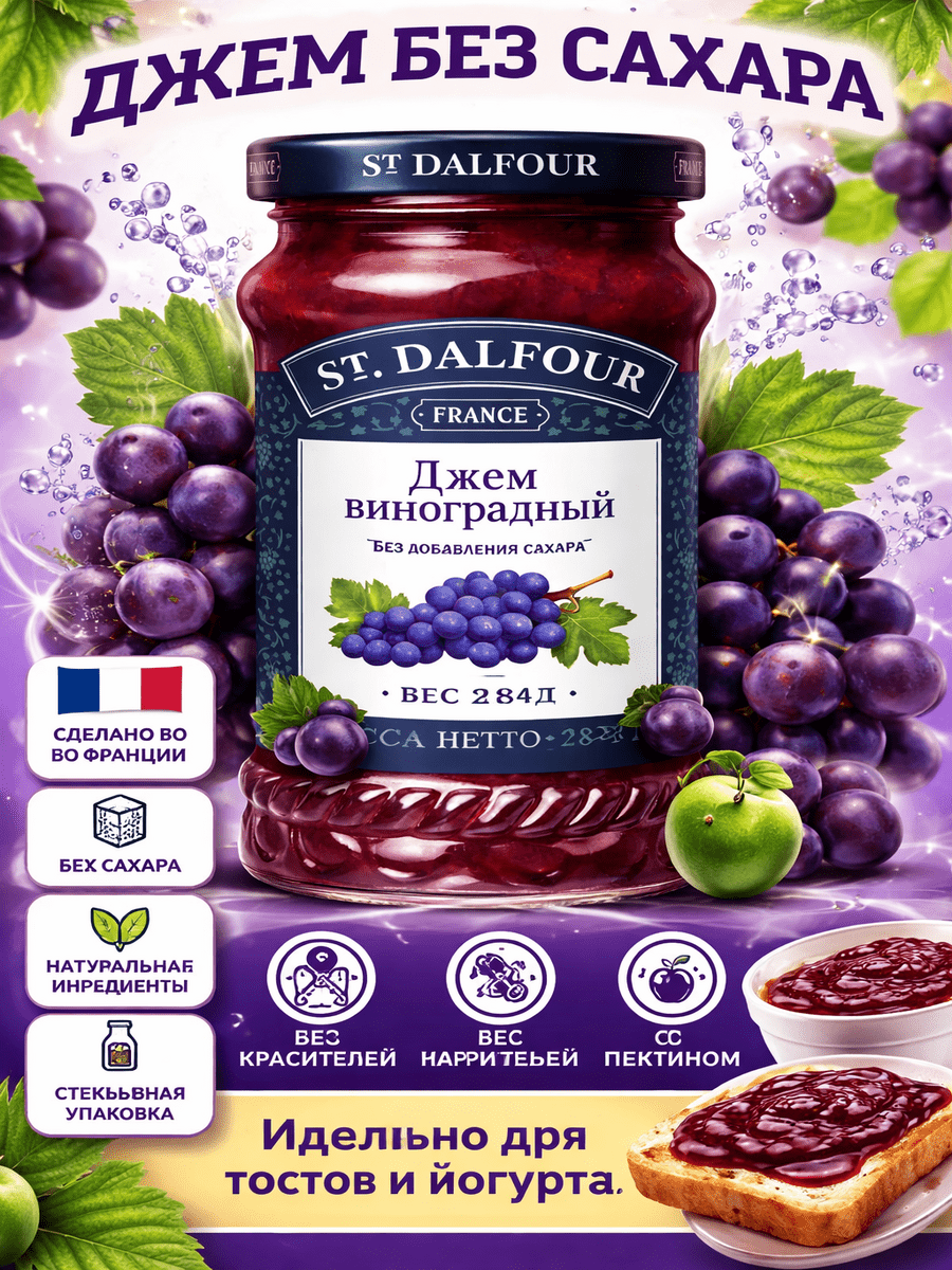Джем St. Dalfour виноградный без сахара, 284г