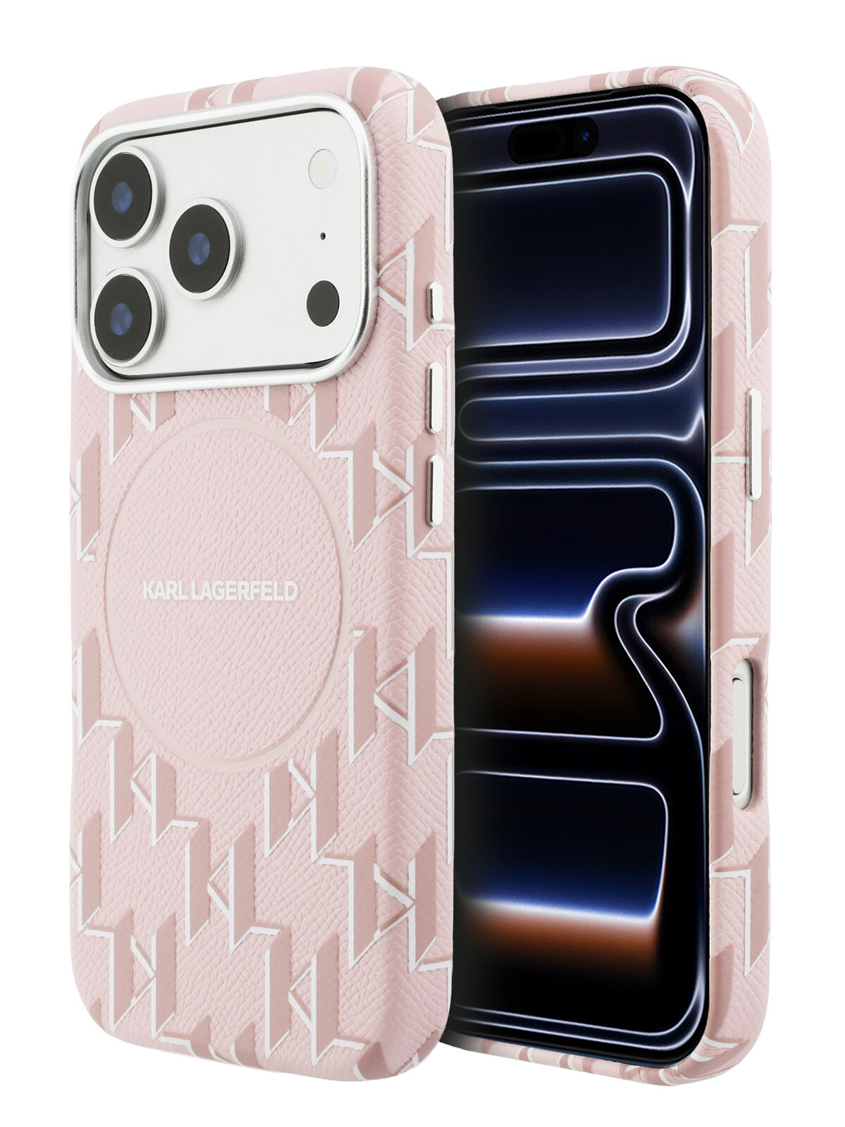 Чехол Karl Lagerfeld на iPhone 17 Pro Max, с магнитами MagSafe, с металлической рамкой вокруг камеры, розовый