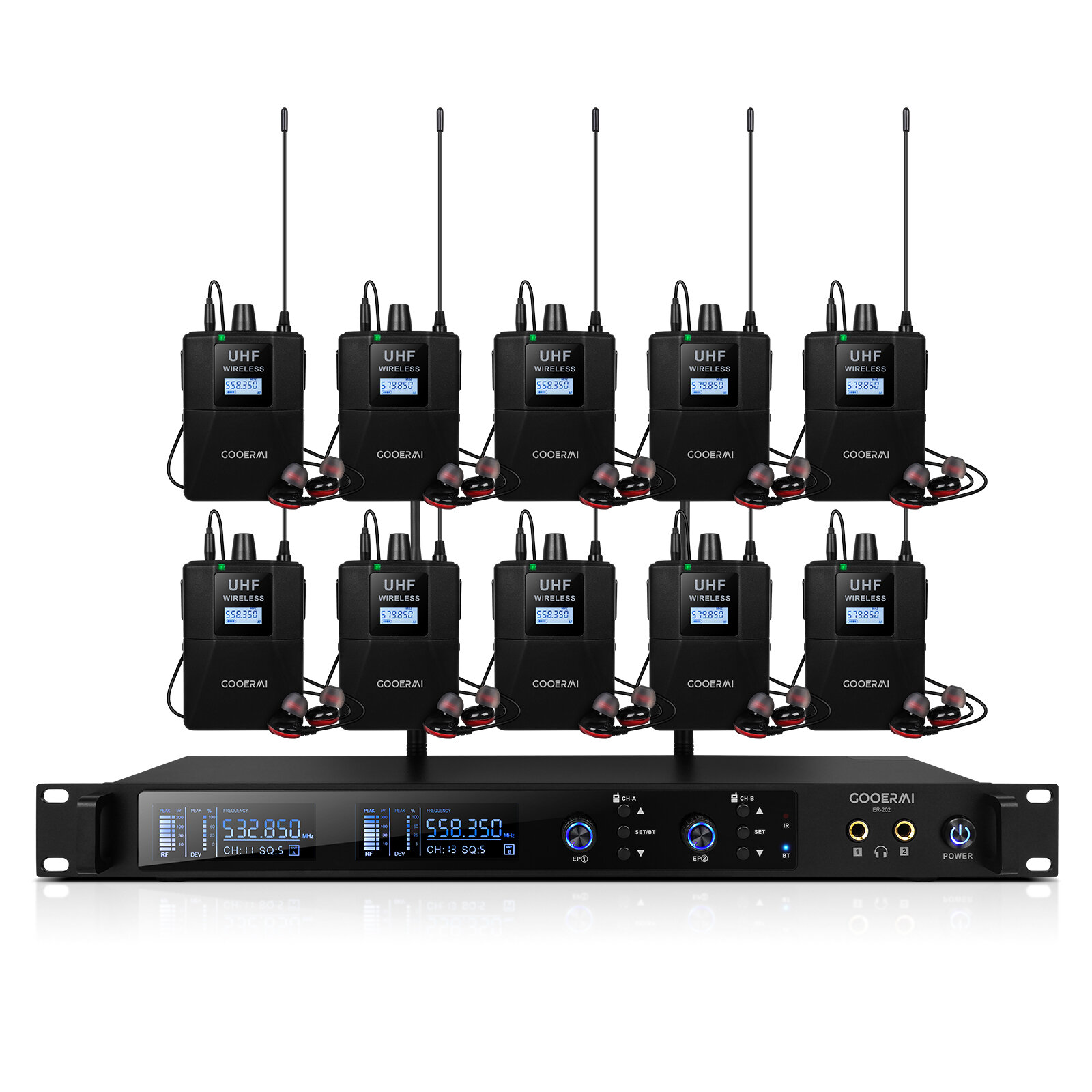 ER-202 Ушная беспроводная мониторная система UHF, 8 приёмников, для сценических событий