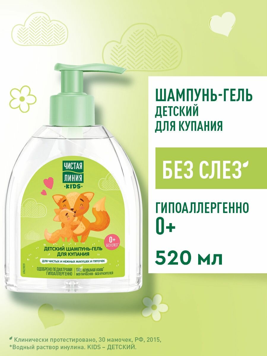 Шампунь детский и гель для купания 2 в 1 на 100% натуральной основе с ромашкой и алоэ, без слез, 2 в 1 детский шампунь и гель для купания, 520 мл детский шампунь гель для купания 2 в 1 натуральная осн