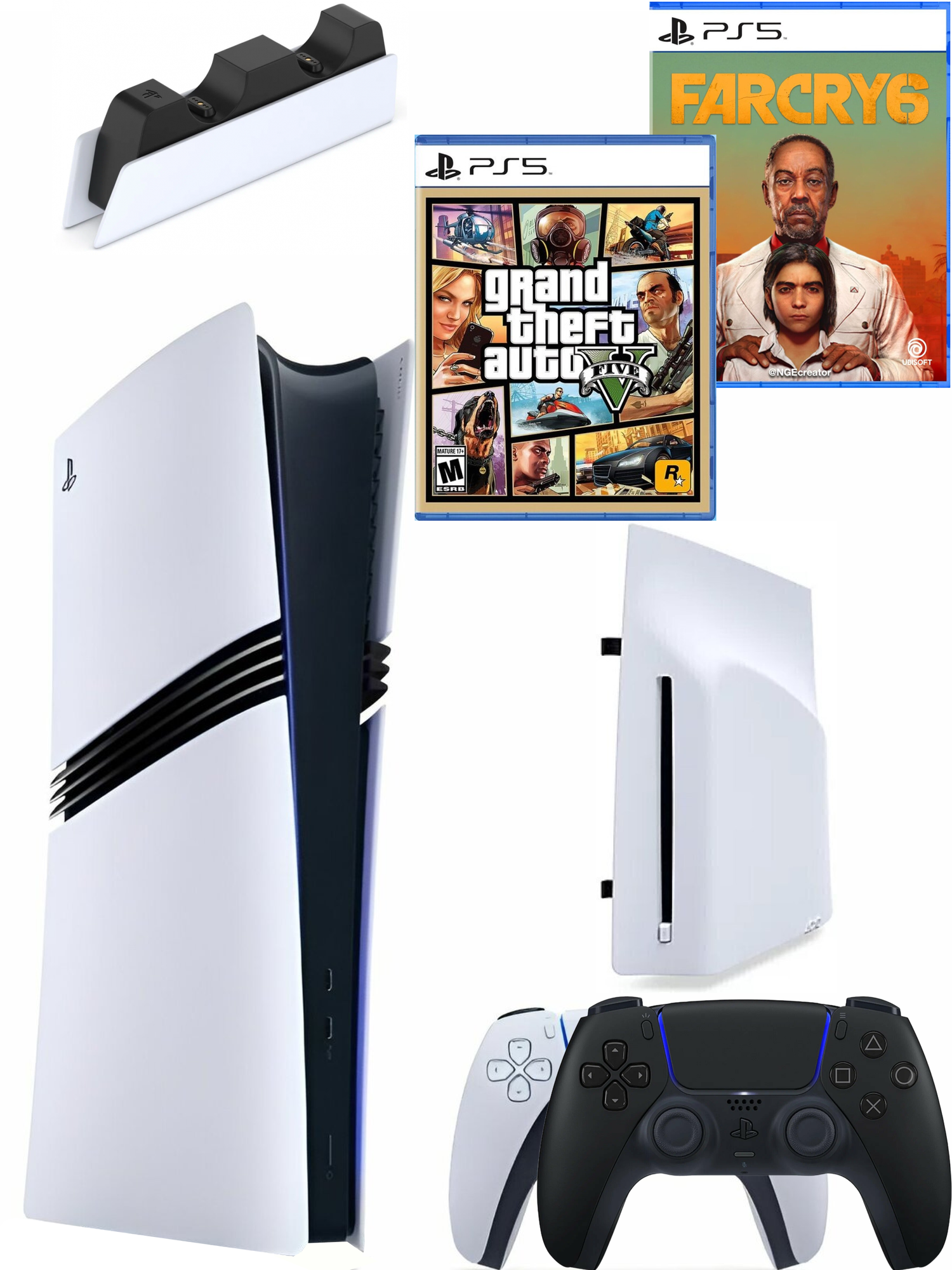 Игровая приставка Sony PS 5 Pro Digital Edition+Зарядная станция+ Дисковод +2-ой геймпад+GTA5, FARCRY 6 , 2Tb SSD