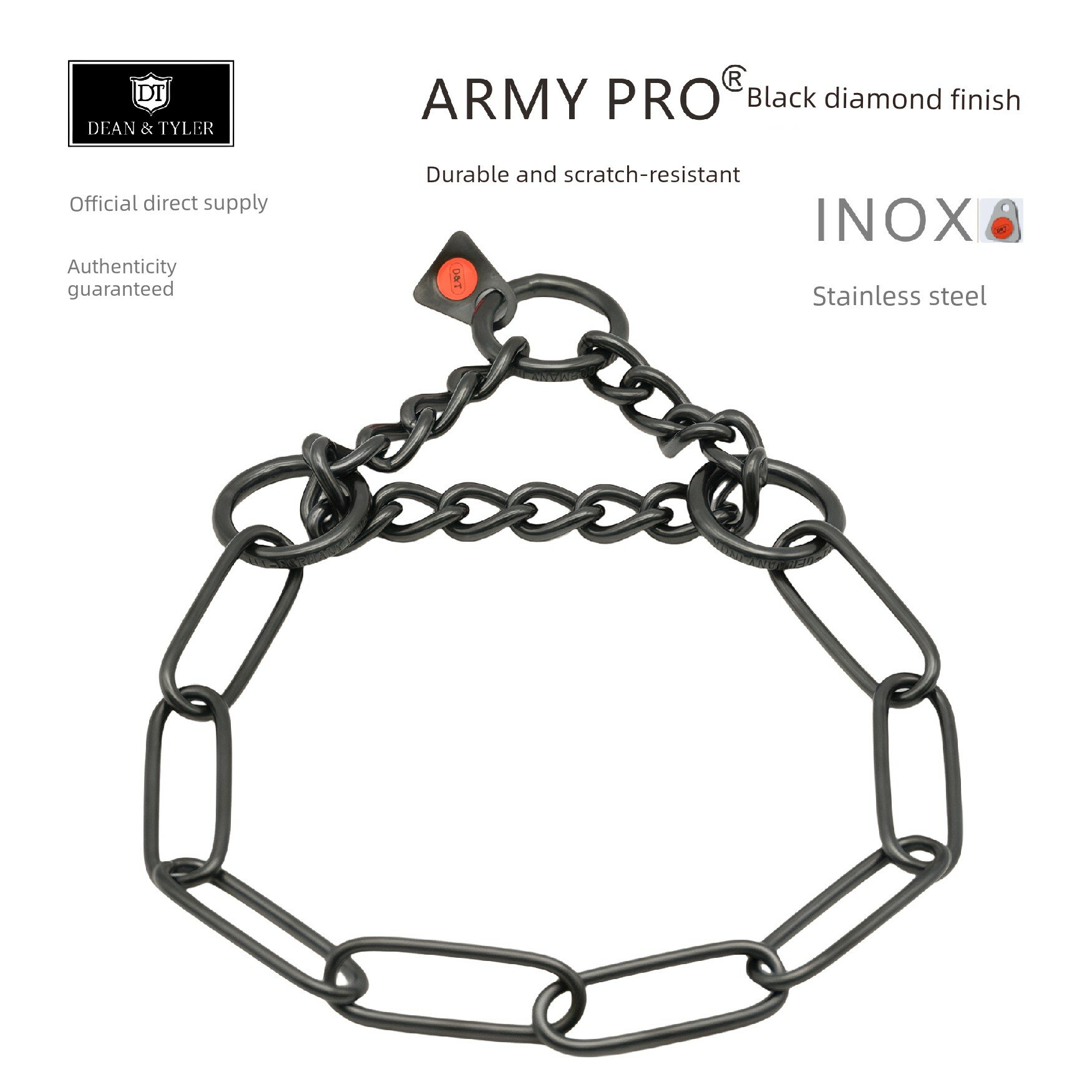 DEAN TYLER Полуконтролируемый нержавеющая сталь 304 Army Pro черный ошейник для собак 47 см длина подходит для шеи до