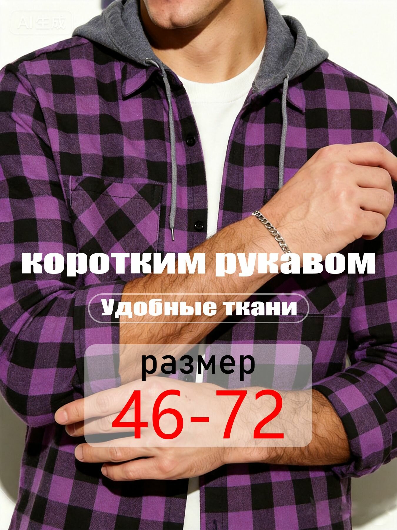 Рубашка Мужская рубашка с капюшоном длинный рукав, размеры 46-84