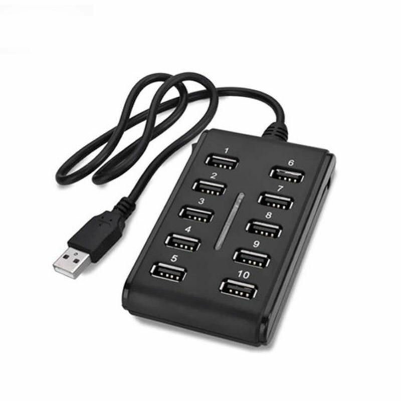 10-портовый USB 2.0 хаб с переключателями концентратор для зарядки и передачи данных, компактный и безопасный, черный