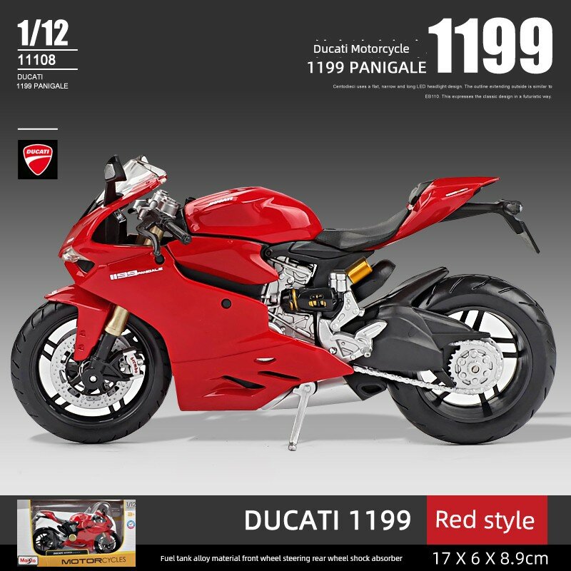 Красная модель мотоцикла Ducati 1199 из сплава, масштабная фигурка в коробке для коллекционеров