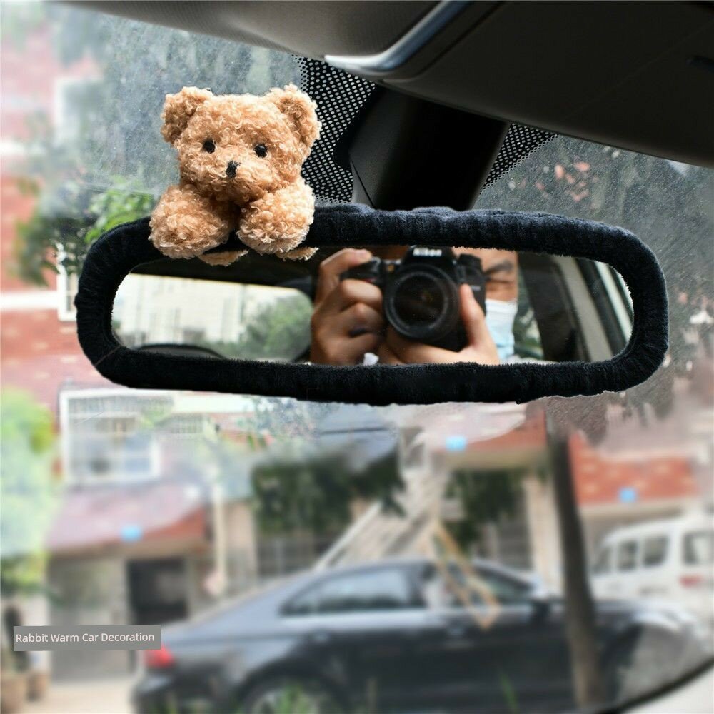 Автомобильный чехол для зеркала заднего вида с милым медвежонком на черном фоне для интерьера автомобиля