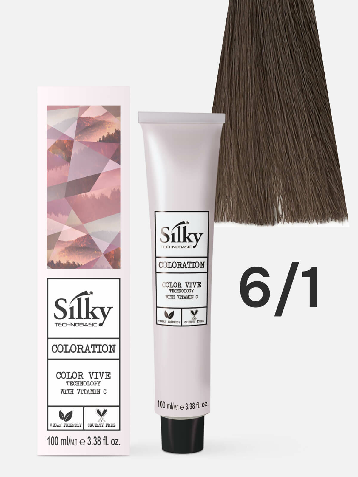Крем - краска для волос профессиональная Silky Color Vive/Ultralift 6/1 Темный русый Пепельный, 100 мл
