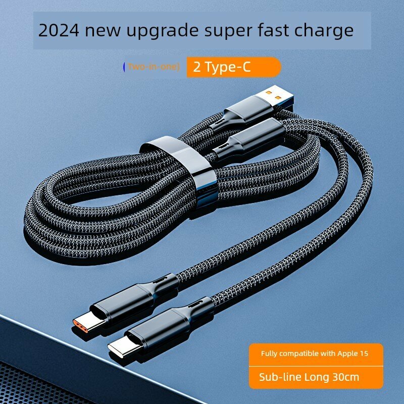 2-портовый USB-C зарядный кабель с быстрой зарядкой 6А, длина 1.2 м для устройств с Type-C