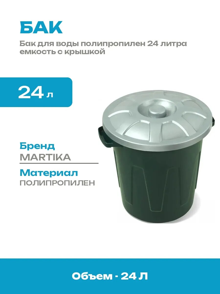 Бак для воды пищевой 24 литра с крышкой емкость круглая