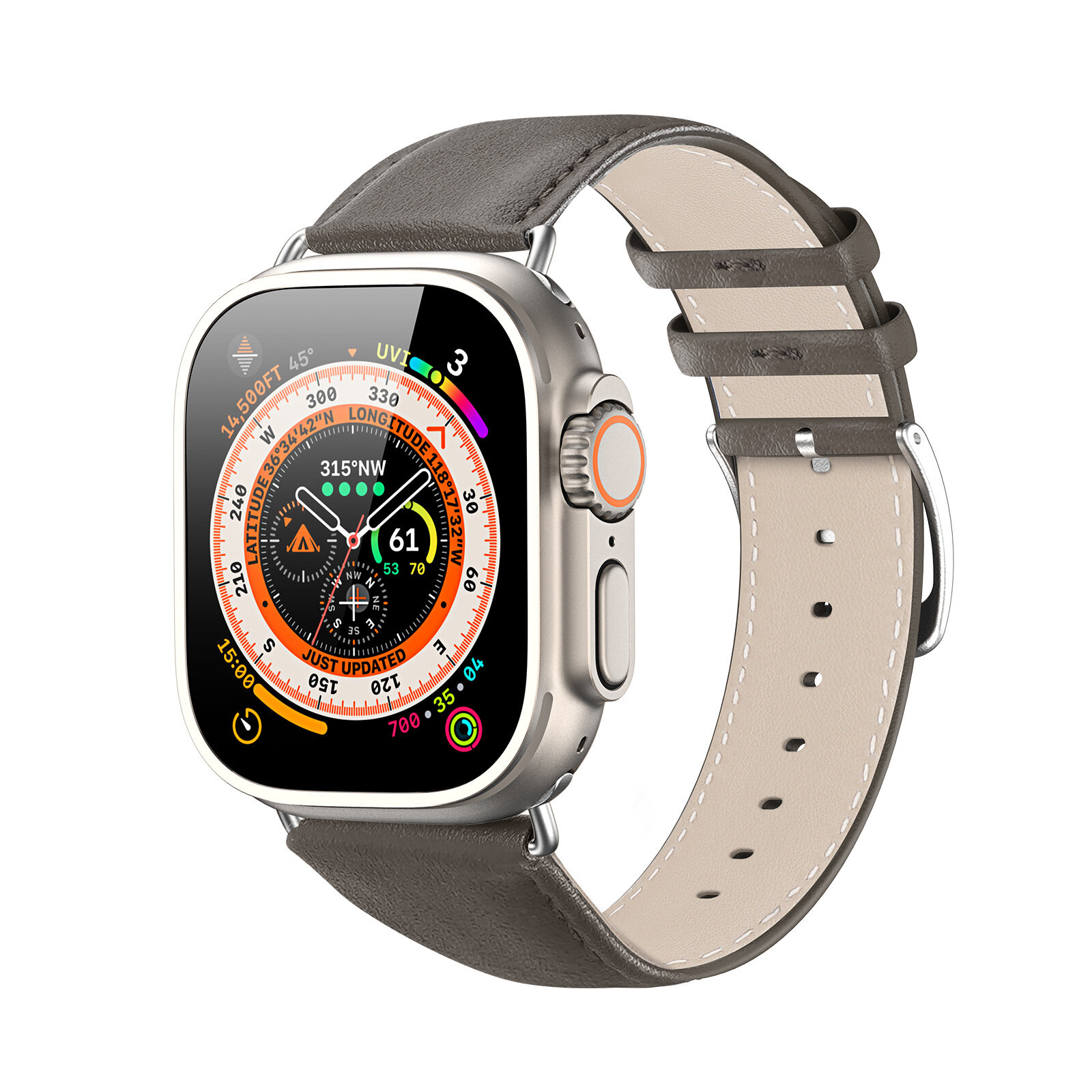 Ремешок из кожи серого цвета от Dux Ducis для смарт часов Apple Watch 42, 44, 45, 46, 49мм, серия YS Series