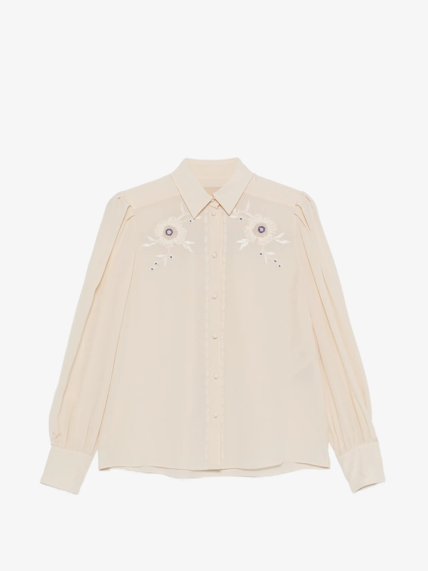 Блуза Floral-embroidered pleated-sleeve blouse