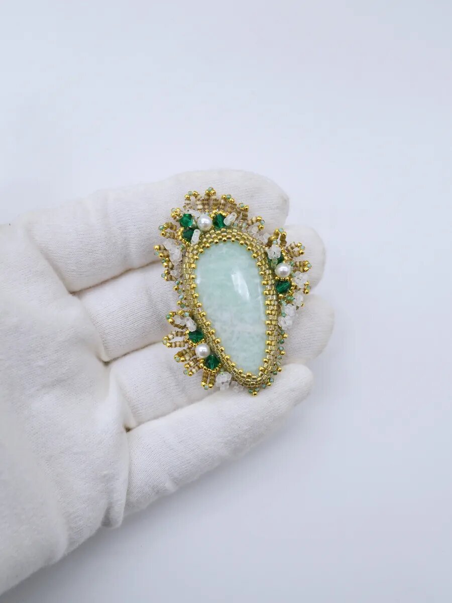 Брошь, кристалл, кристаллы Swarovski, бисер