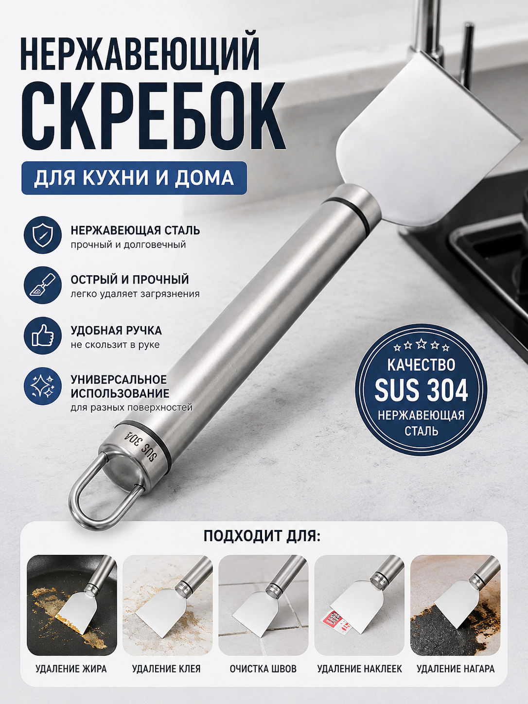 Очистительная лопатка для кухни и ремонта от жира и краски нержавейка