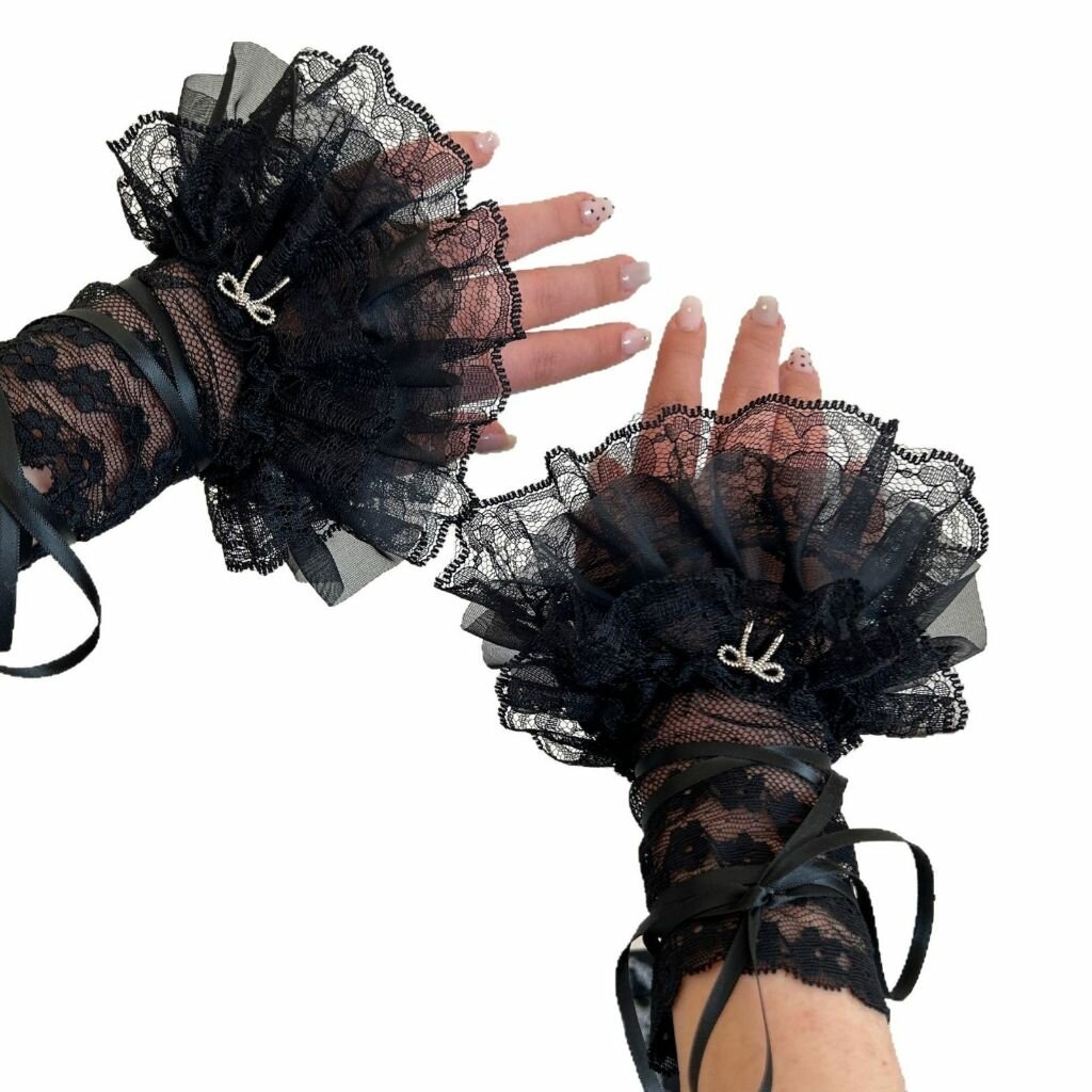 Кружевные Рукава В Балетном Стиле Перчаток "Лолита"-Черные Длинные