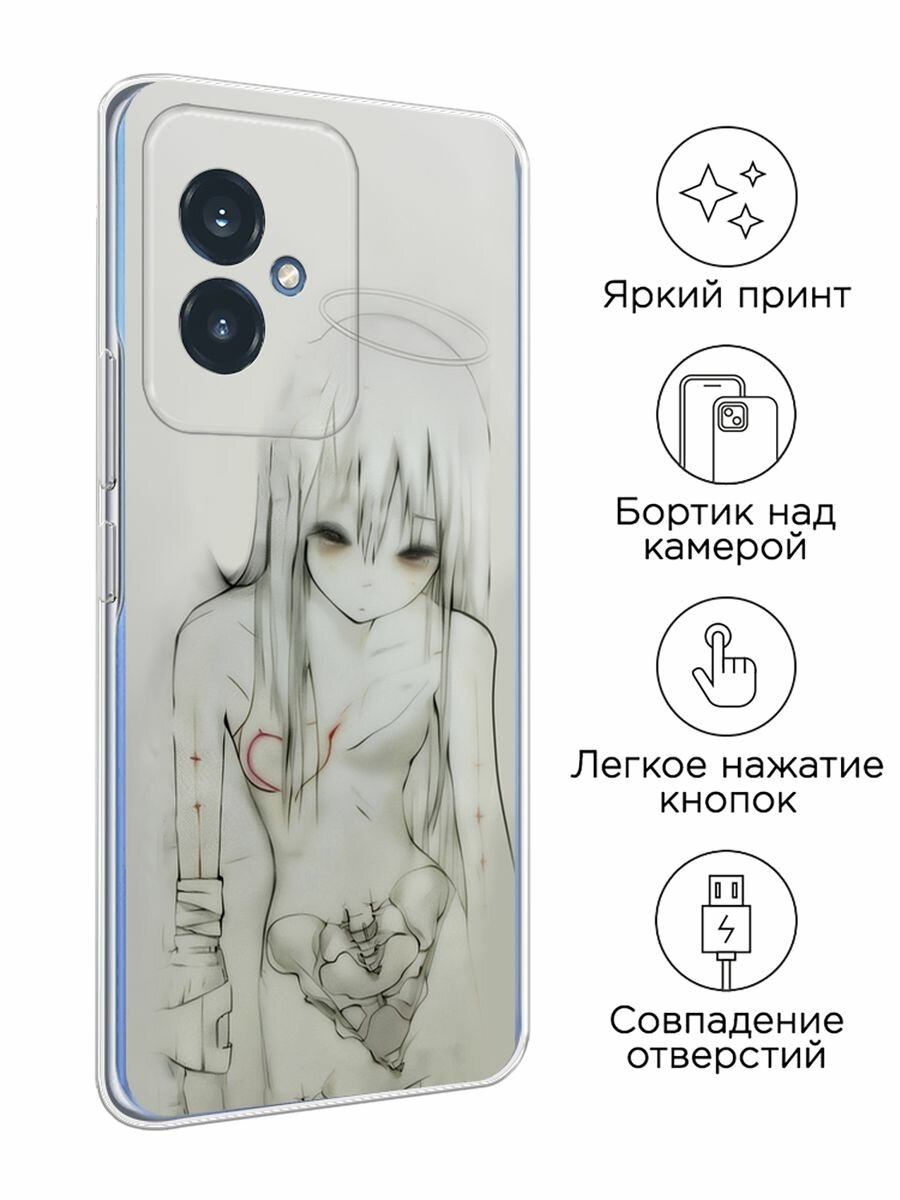 Чехол на Honor 100 / Хонор 100 с принтом "Аниме рисунок чёрно-белый" — фото 1