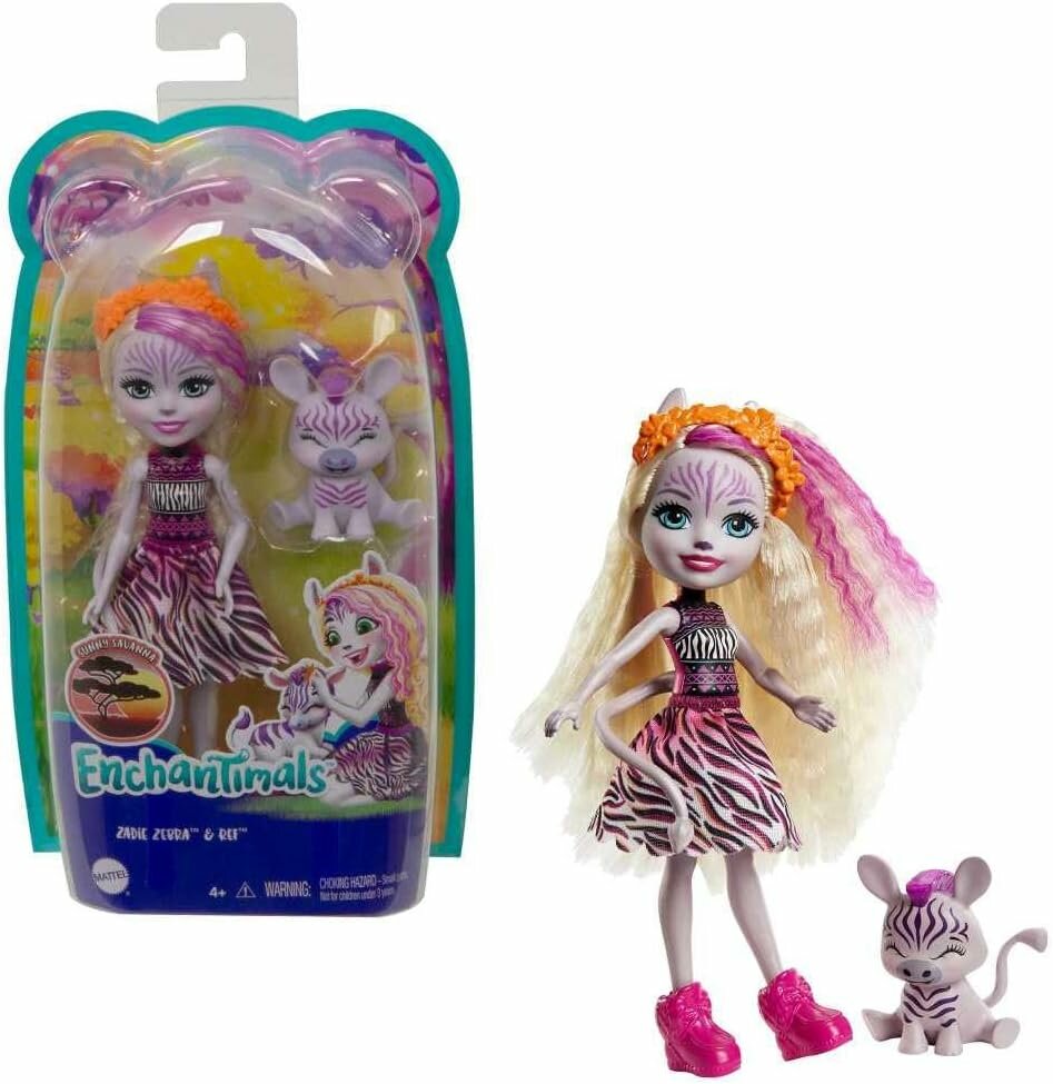 Кукла Энчантималс Солнечная саванна зебра Зейди и Реф, Enchantimals Zadie Zebra Doll with Ref GTM27