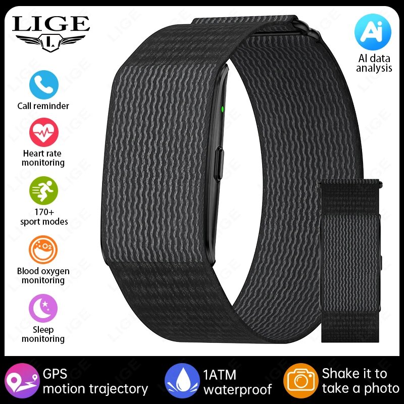 LIGE Fitness-браслет, черный плетеной ремешок