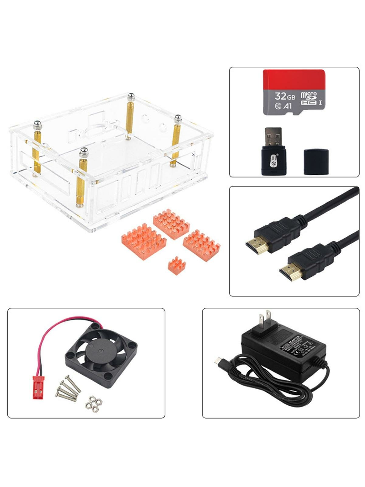 Case for Orange Pi 5 Plus Transparent Case Enclosure Clear Cover with Cooling Fan Metal Heat Sinks