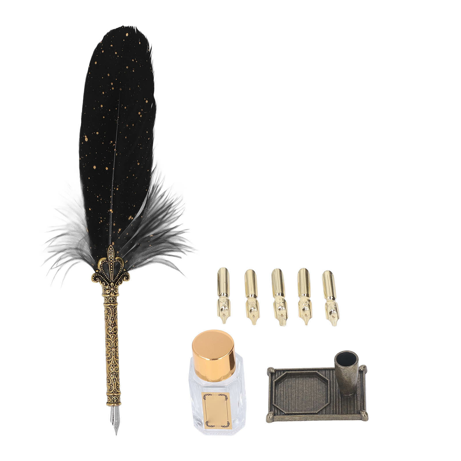 Набор ретро пера Quill Перьевое Набор Элегантный Изысканный Рисунок Плавное Письмо пером Каллиграфический Набор с Заменяемыми Нибами Цвета Черный