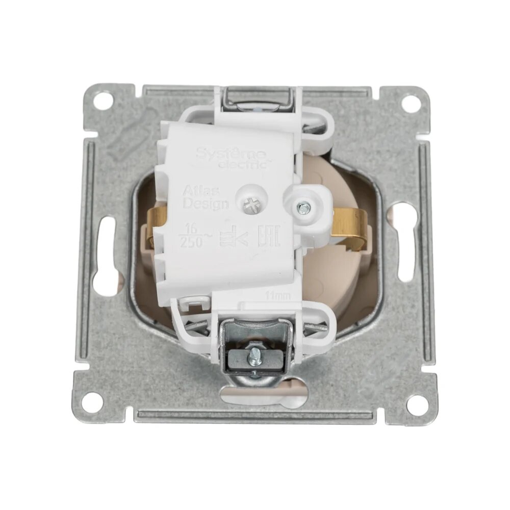 Розетка Systeme Electric Atlasdesign песочный с заземлением, встраиваемая силовая, ABS‑пластик, механизм накладки — фото 1