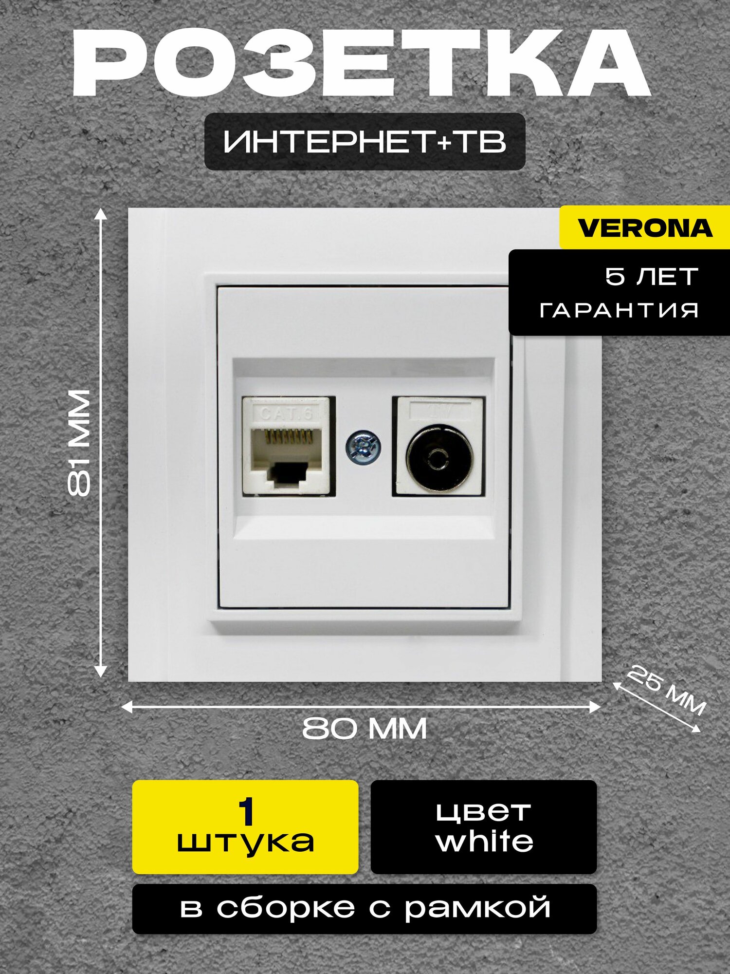 Розетка для сетевого кабеля LAN+TV двойная белая Metronex-Electric Verona