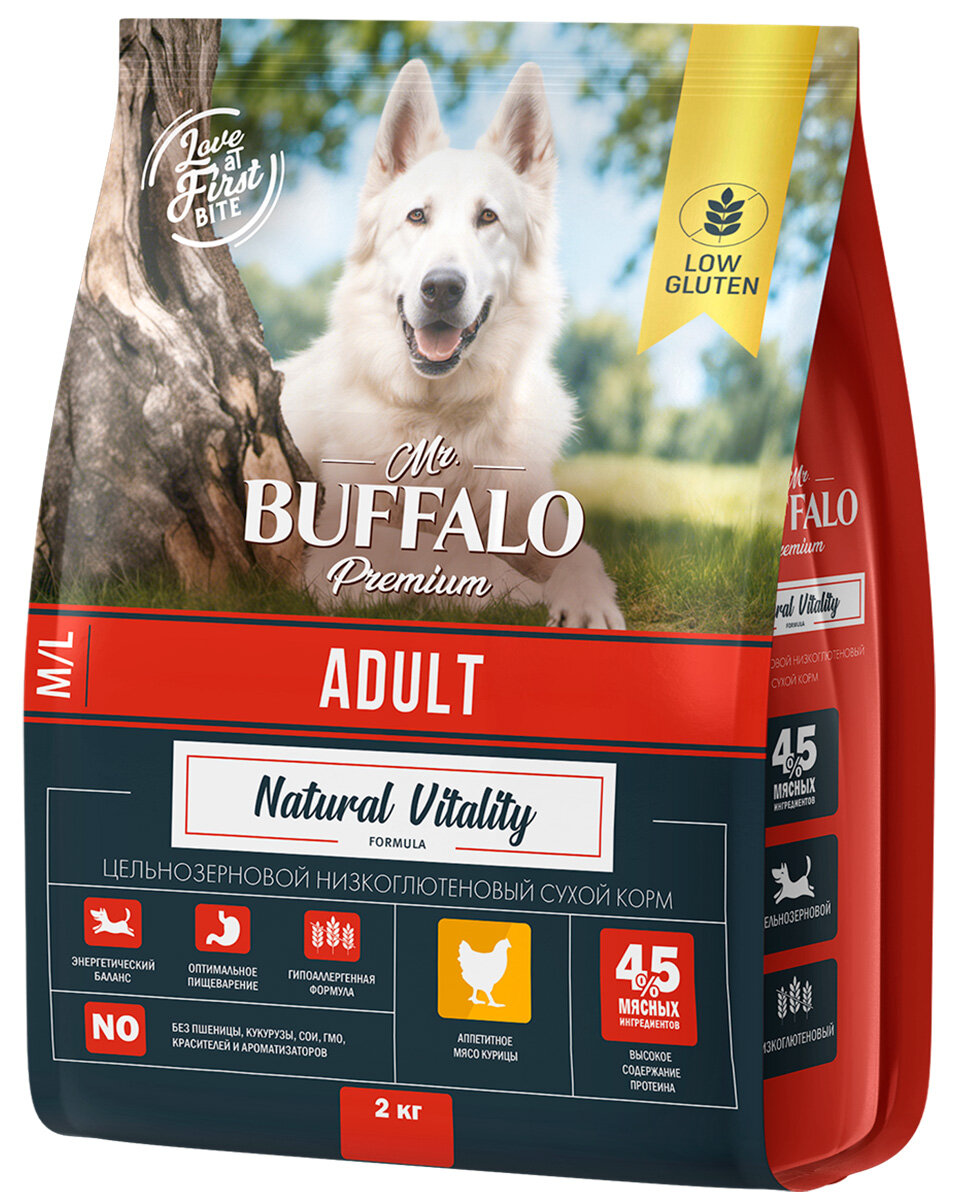 MR.BUFFALO ADULT M/L для взрослых собак средних и крупных пород с курицей (2 кг)
