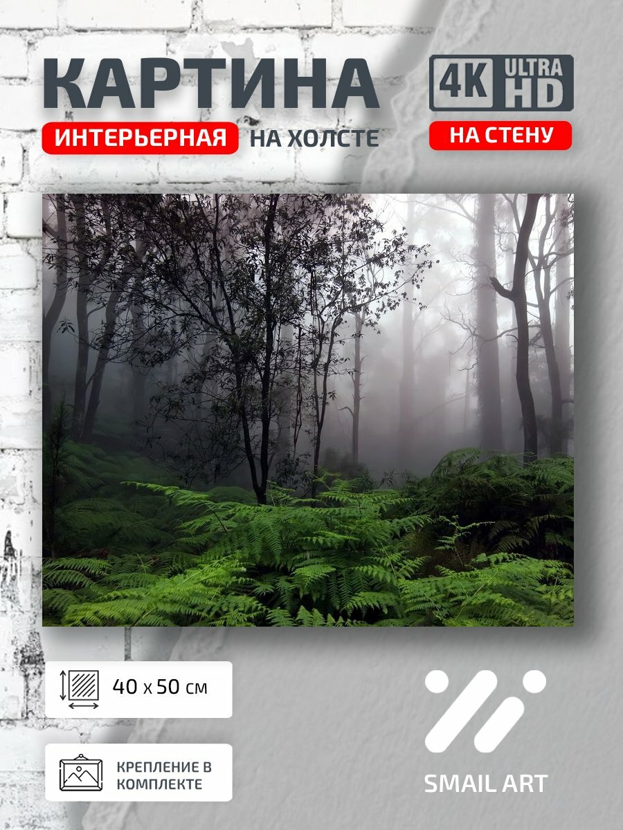 Картина на холсте интерьерная 40 на 50 на стену Папоротник Landscape для кафе пейзаж декор
