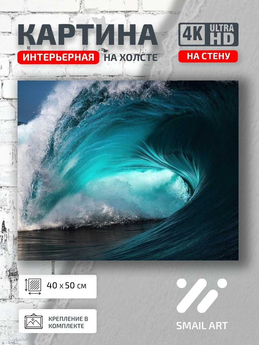 Картина на холсте интерьерная 40 на 50 на стену Природа Волны для кабинета пейзаж