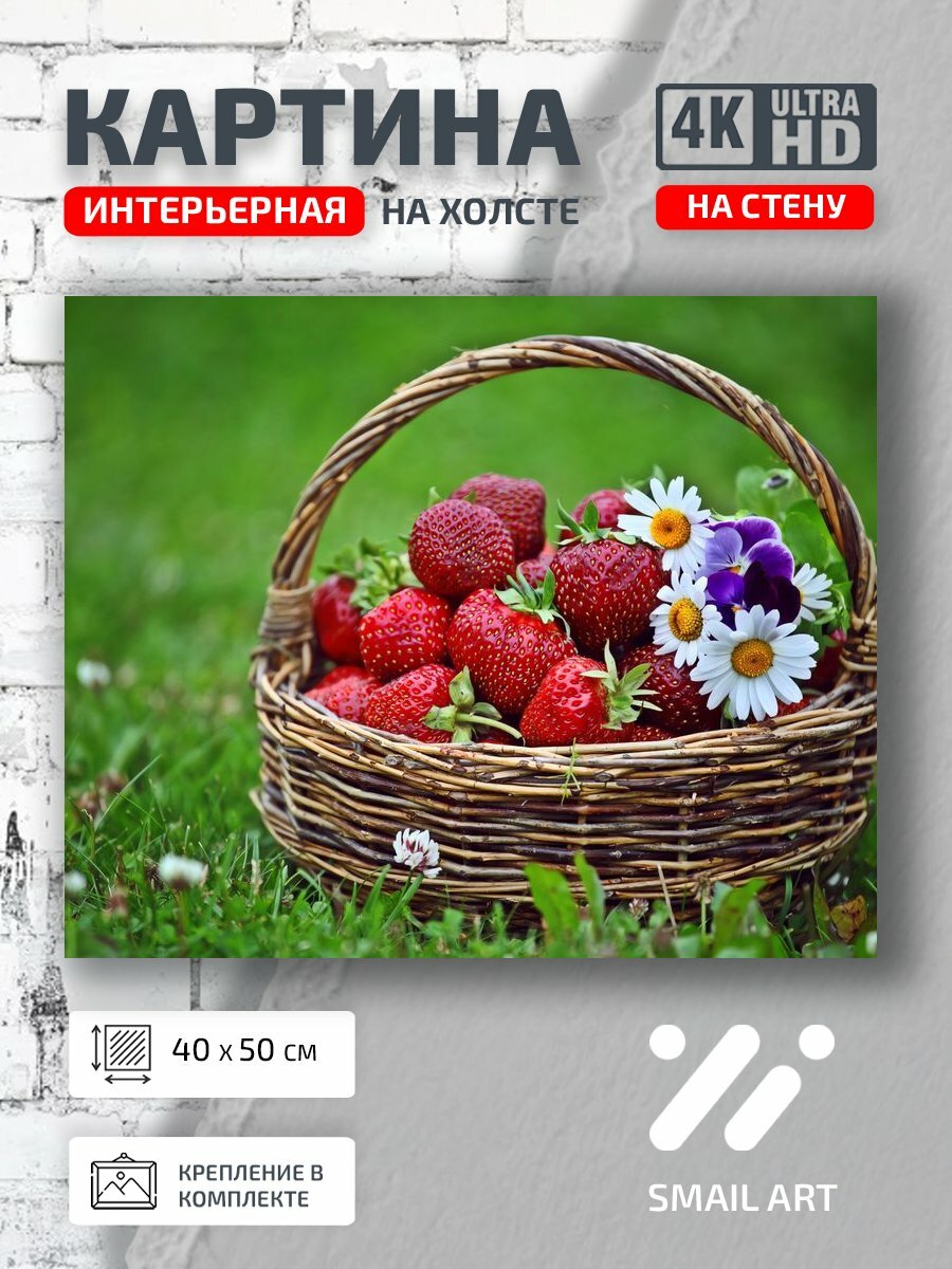 Картина на холсте интерьерная 40 на 50 на стену Клубники Landscape для гостиной пейзаж