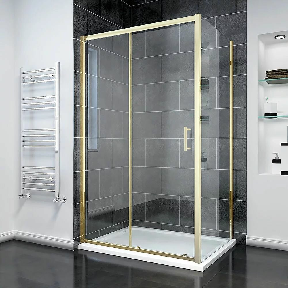 Душевой уголок Veconi Rovigo RV-055G, 100х70, стекло прозрачное, профиль брашированное золото RV055G-10070-01-C8